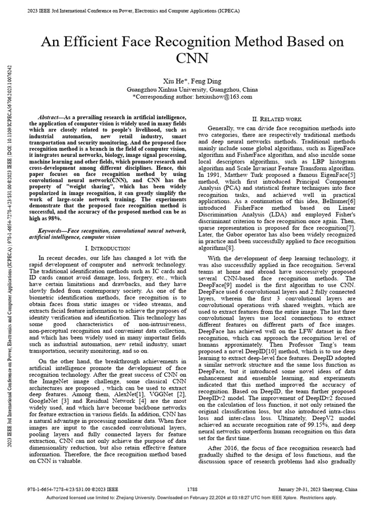 An Efficient Face Recognition Method Based On CNN | PDF | Deep Learning ...