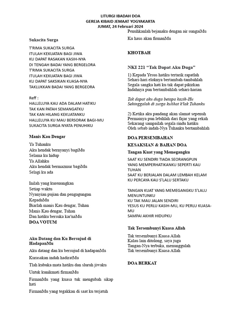 Ibadah Doa, 24 02 2024 | PDF
