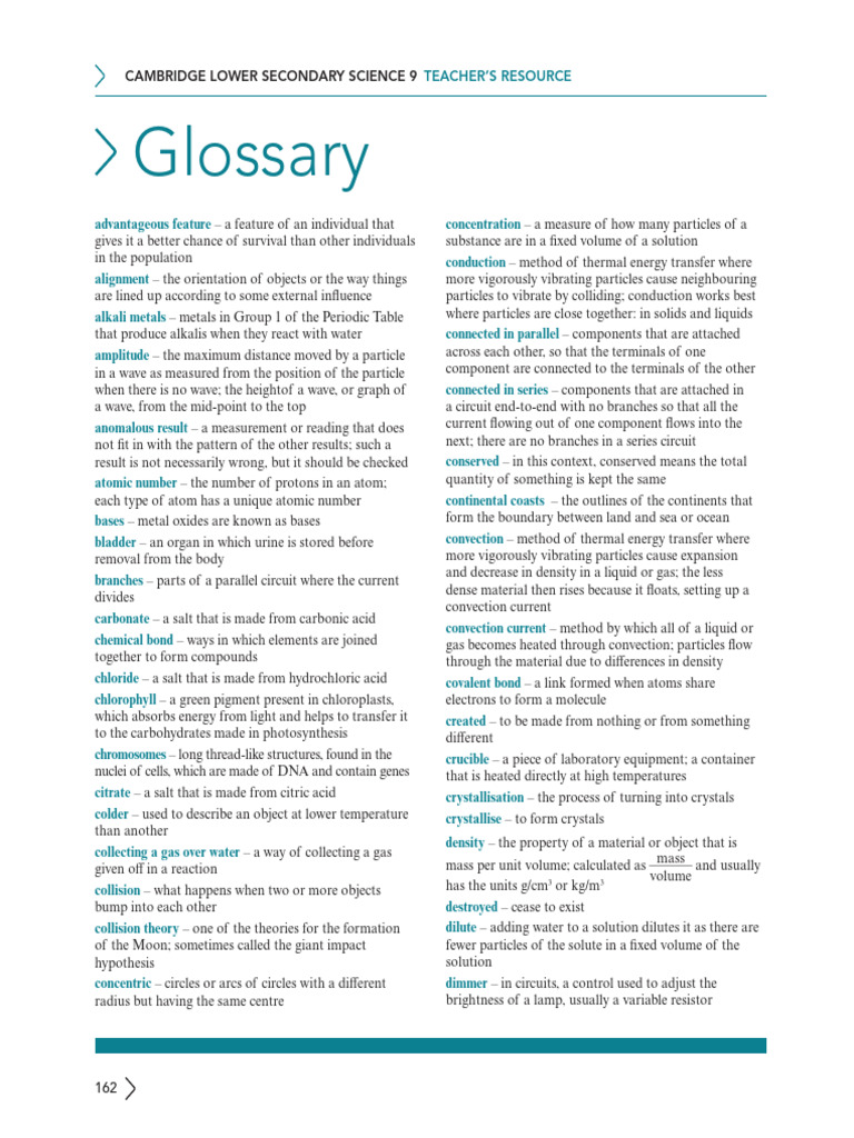 Lower Secondary Science 9 Glossary | PDF | Gases | Atoms