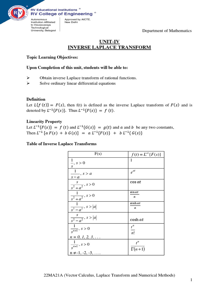 Inverse Laplace Transform Guide | PDF | Laplace Transform | Equations