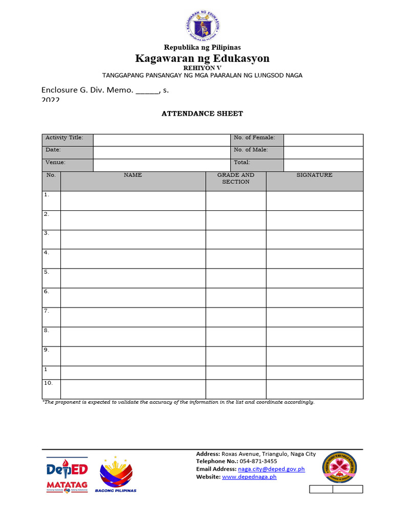 Encl. G. Template List of Participants | PDF