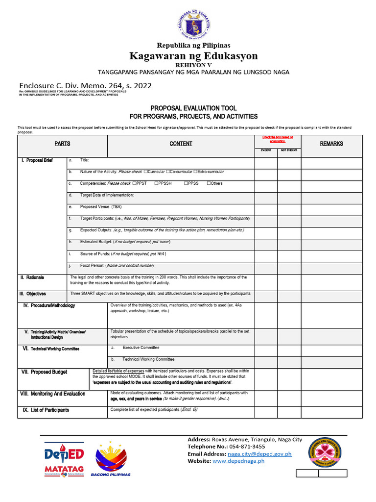 Encl. C. Proposal Evaluation Tool Checklist | PDF