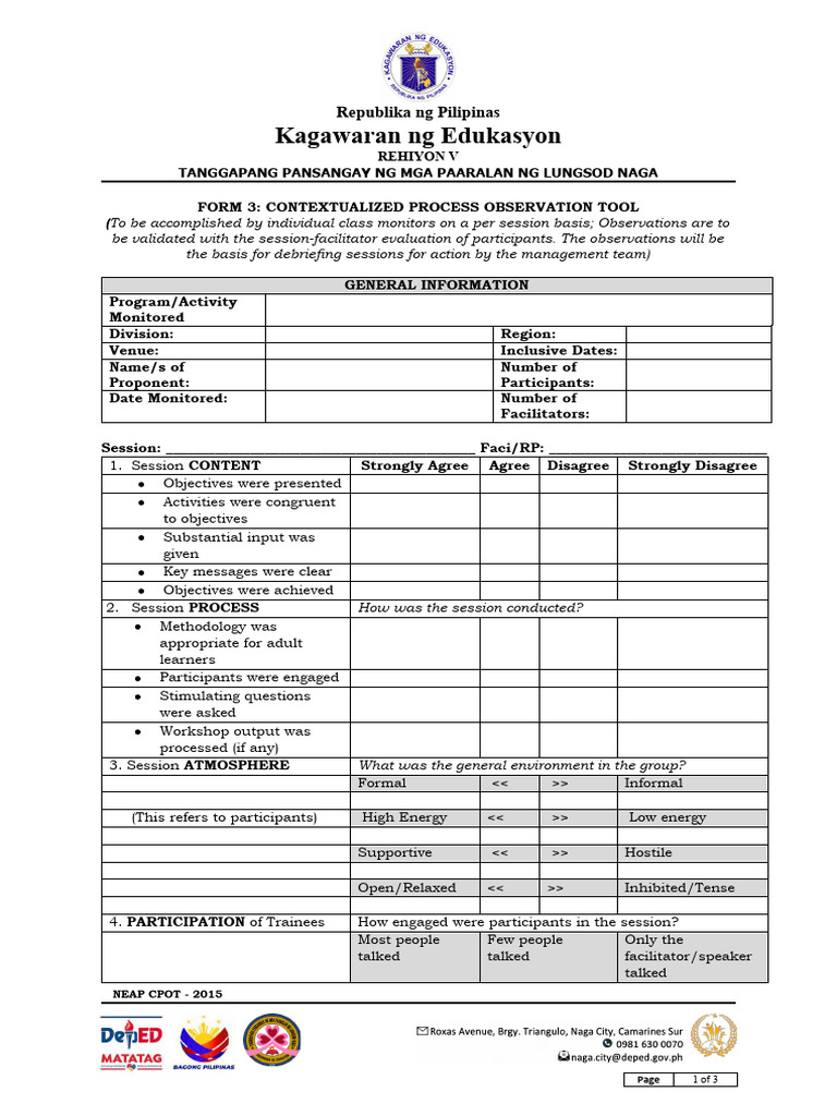 Form 3 Process Observation Tool | PDF | Cognitive Science | Human ...