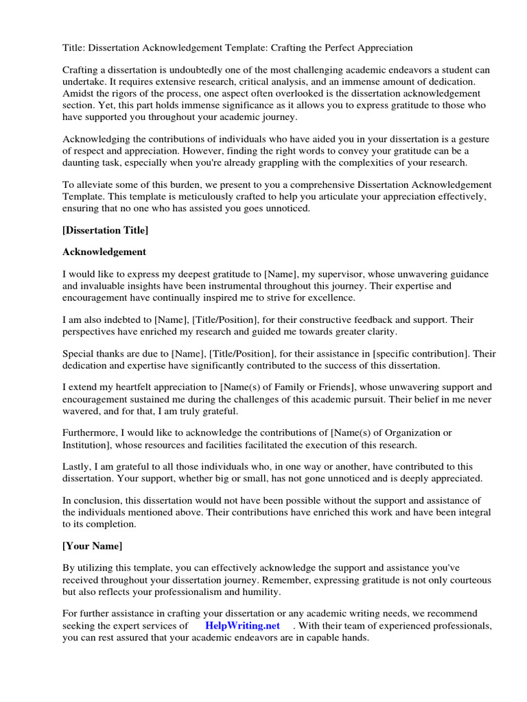 Dissertation Acknowledgement Template | Download Free PDF | Thesis