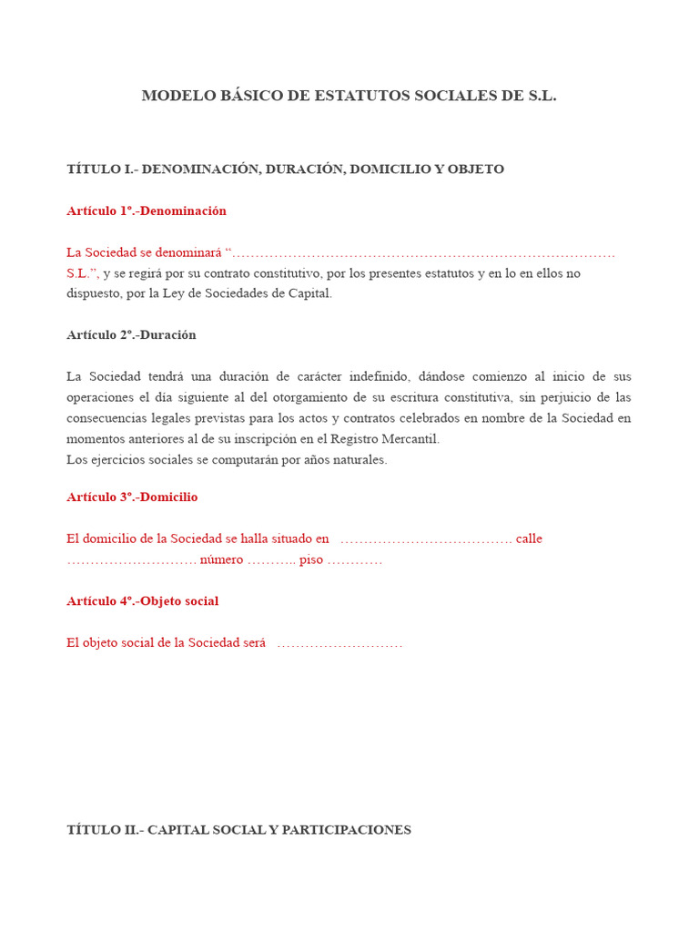 Modelo de Estatutos Sociales S.L. | PDF | Sociedad de responsabilidad ...