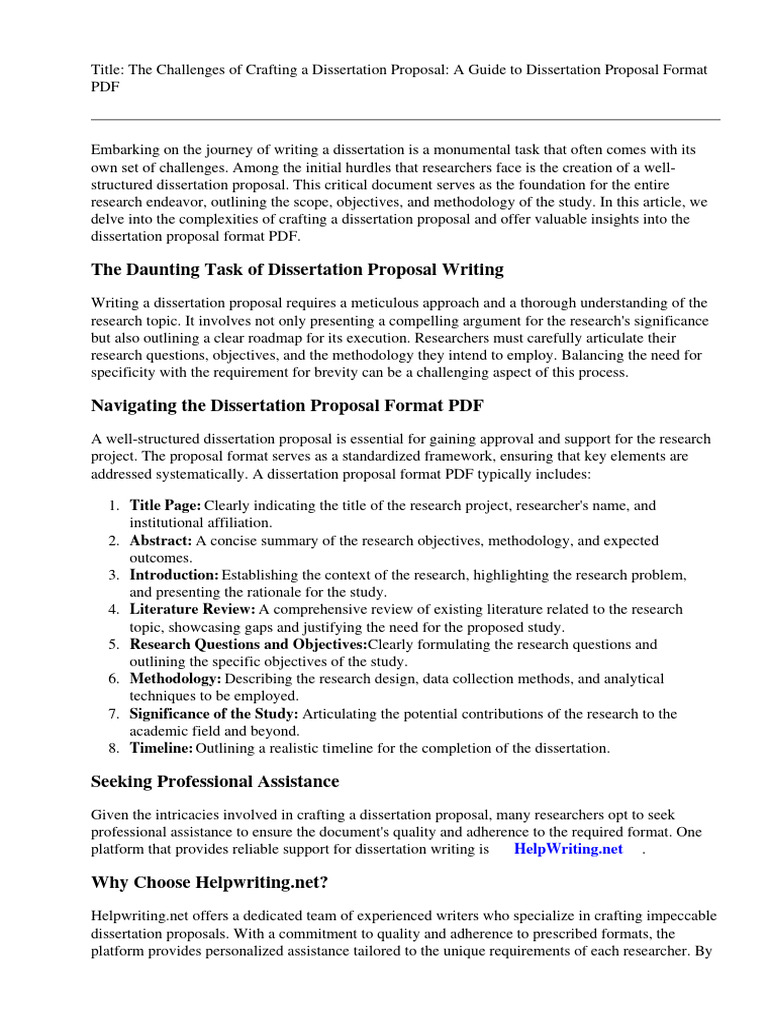 Dissertation Proposal Format Guide | PDF | Thesis | Methodology