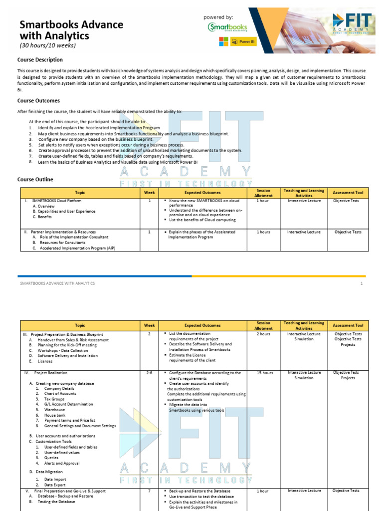 Smartbooks Advance With Analytics Course Outline ERP PBI | PDF | Databases | Analytics