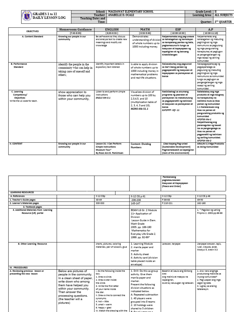 DLL - All Subjects 2 - Q3 - W9 - D1 | PDF