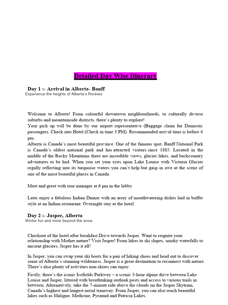 7-Day Canada Itinerary Overview | PDF | Earth Sciences