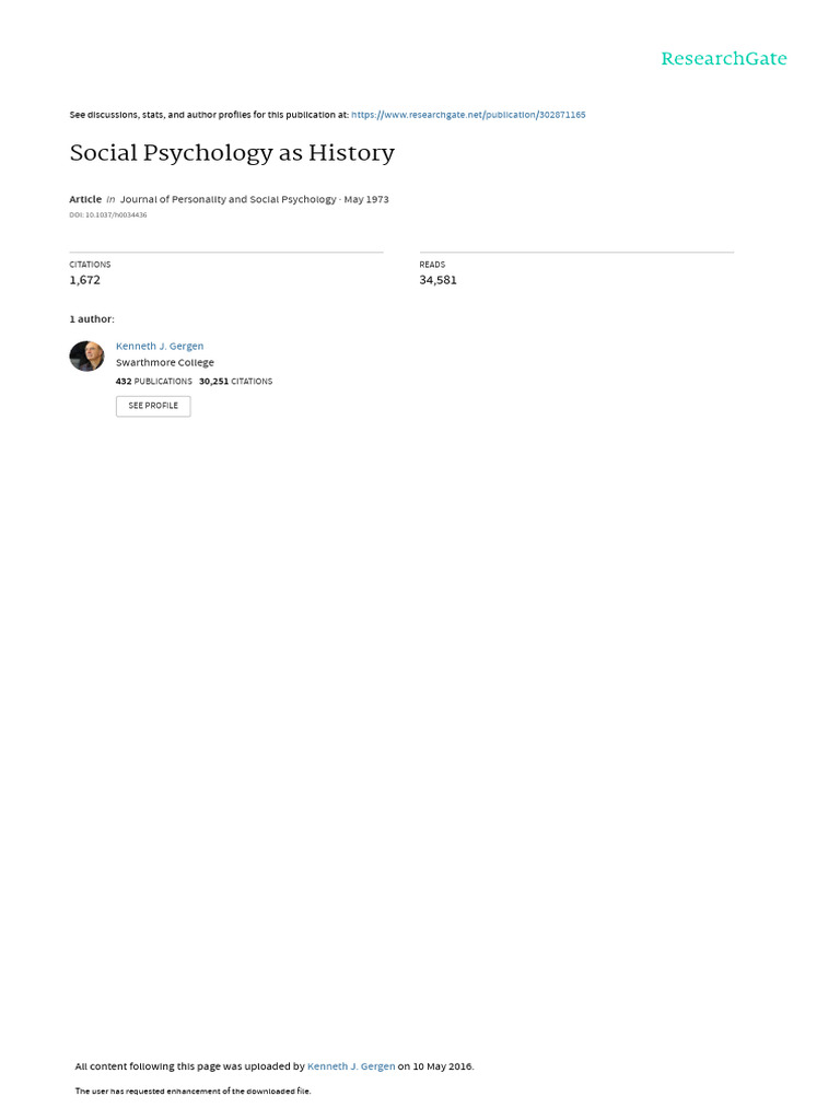 Social Psychologyas History | PDF | Psychology | Social Psychology