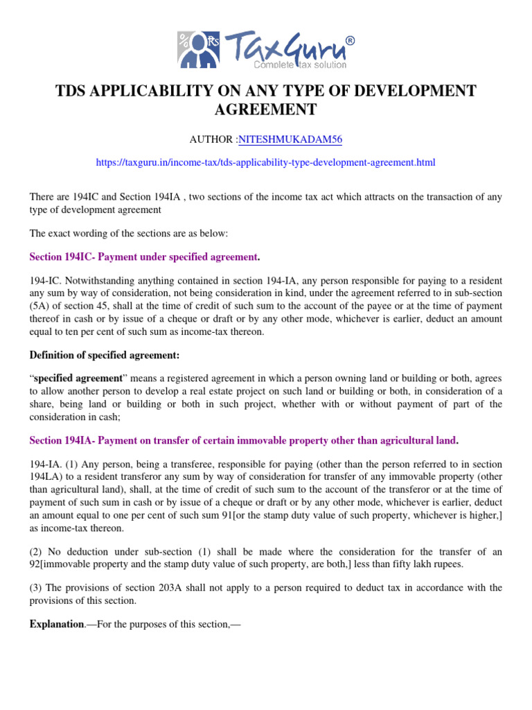 TDS - Applicability On Any Type of Development Agreement | PDF ...