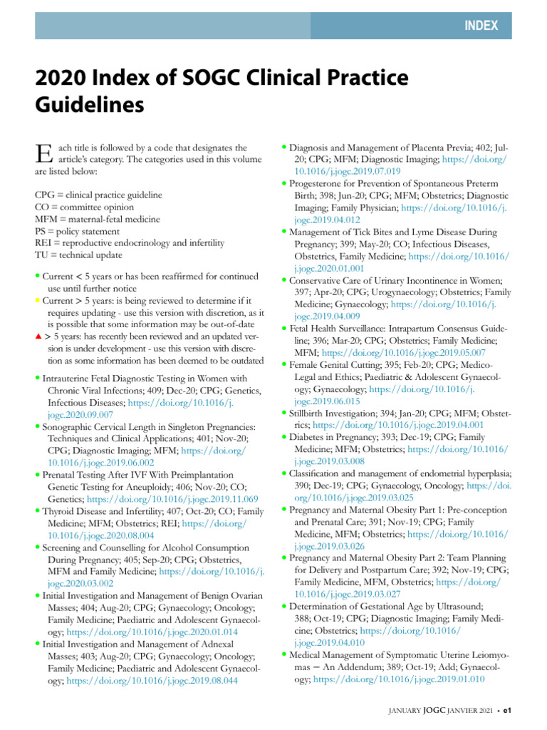 2020 Index of SOGC Clinical Practice Guidelines Jo | PDF | Obstetrics | Pregnancy