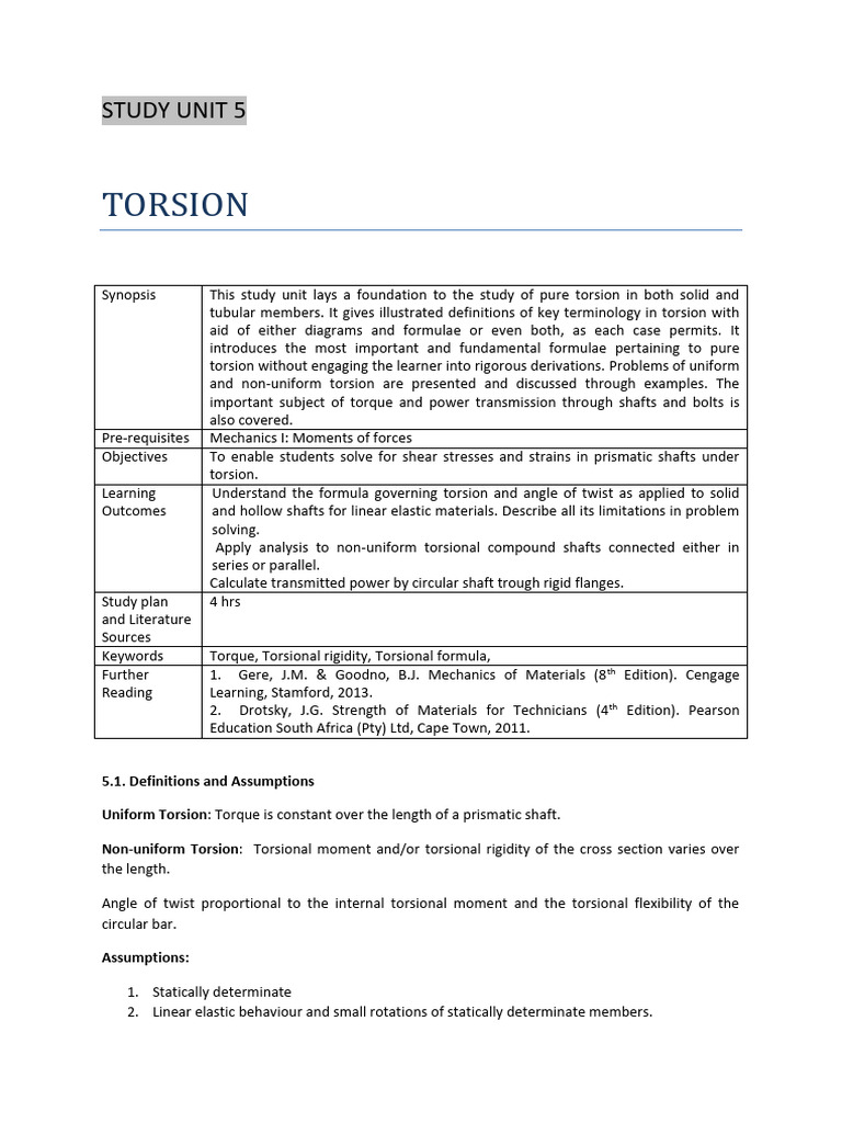 Torsion of Circular Shafts | PDF | Torque | Stress (Mechanics)