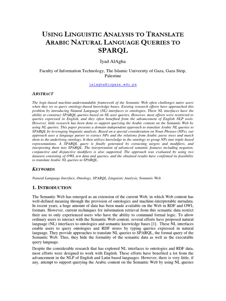 2015 - Using Linguistic Analysis To Translate Arabic Natural Language Queries To SPARQL - 1508. ...