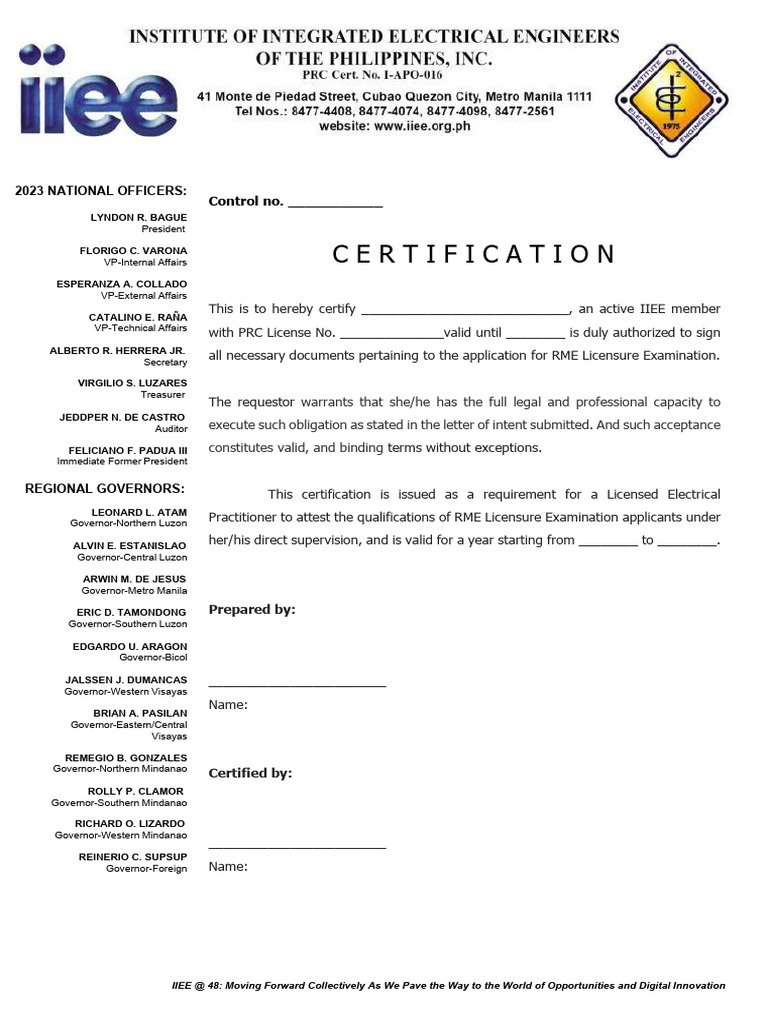 IIEE Certification for RME Exam Applicants | PDF
