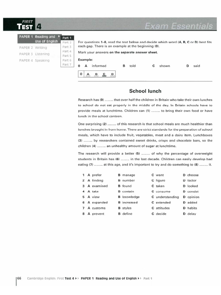 FCE Essentials 1 Test 4 7 1 | PDF