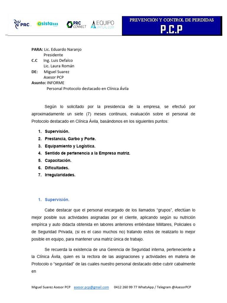 Informe Protocolo Clinica Avila | PDF | Business