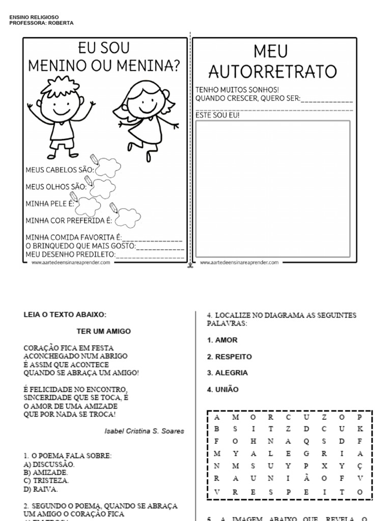 2º Ano Dia de Aula 29 02 Sou Menino Ou Menina Amizade | PDF