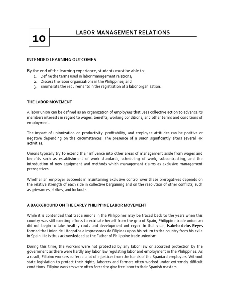 Philippine Labor Management Overview | PDF | Employment | Labour Law