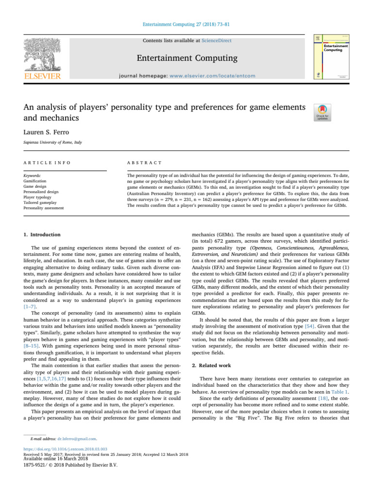 Personality and Game Preferences Study | PDF | Linear Regression | Factor Analysis