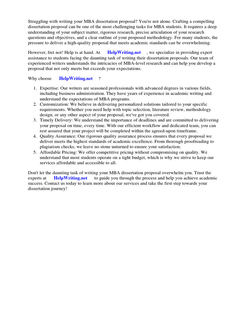 Sample Dissertation Proposal For Mba | Download Free PDF | Thesis ...