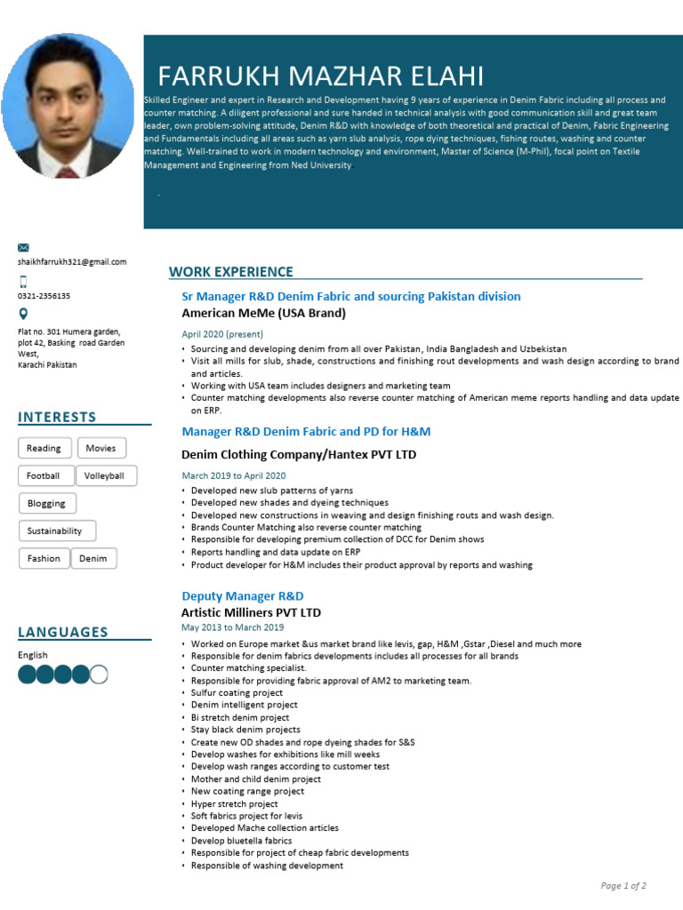 Farrukh Mazhar CV Converted 1 1 | PDF | Textiles | Dyeing
