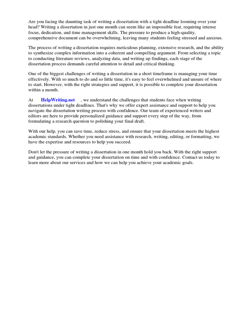 How To Write A Dissertation in One Month | PDF