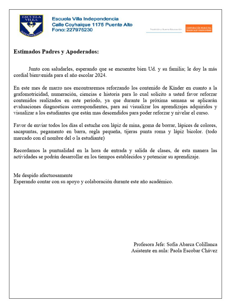 Comunicación Apoderados | PDF