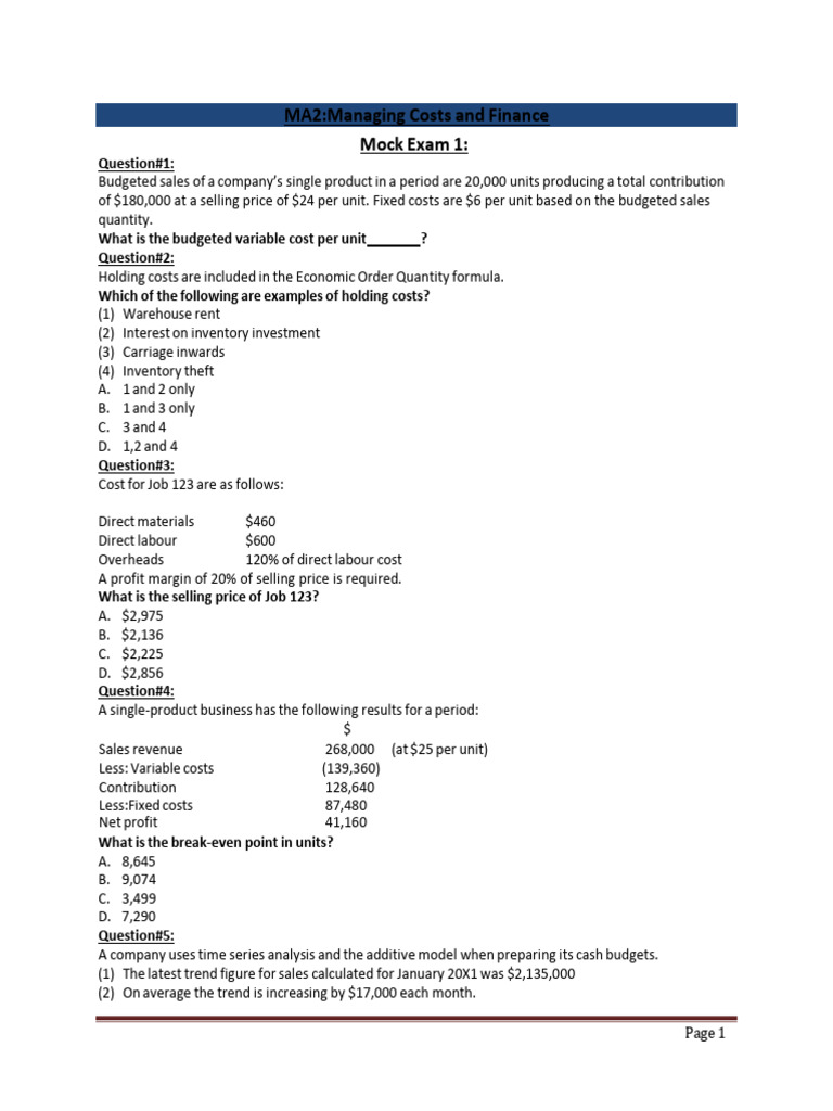 Ma2 Mock 1 | PDF | Inventory | Cost Of Goods Sold Ma2 Mock 1 | PDF | Inventory | Cost Of Goods Sold