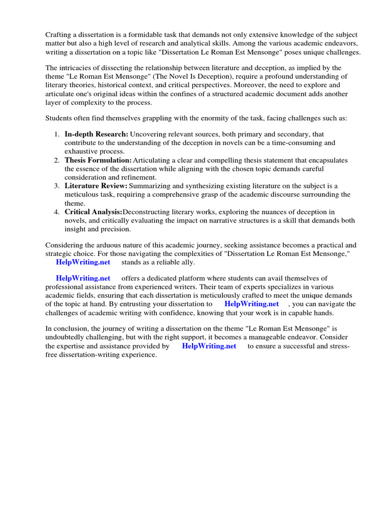 Dissertation Le Roman Est Mensonge | PDF | Thesis | Scribd
