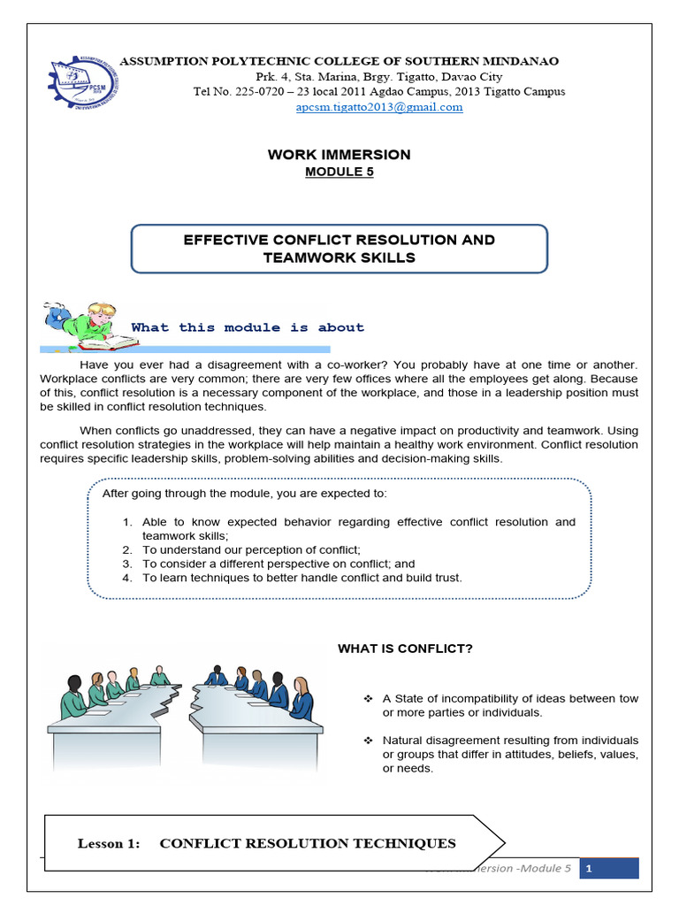 Work Immersion Module 5 | PDF | Conflict Resolution | Leadership