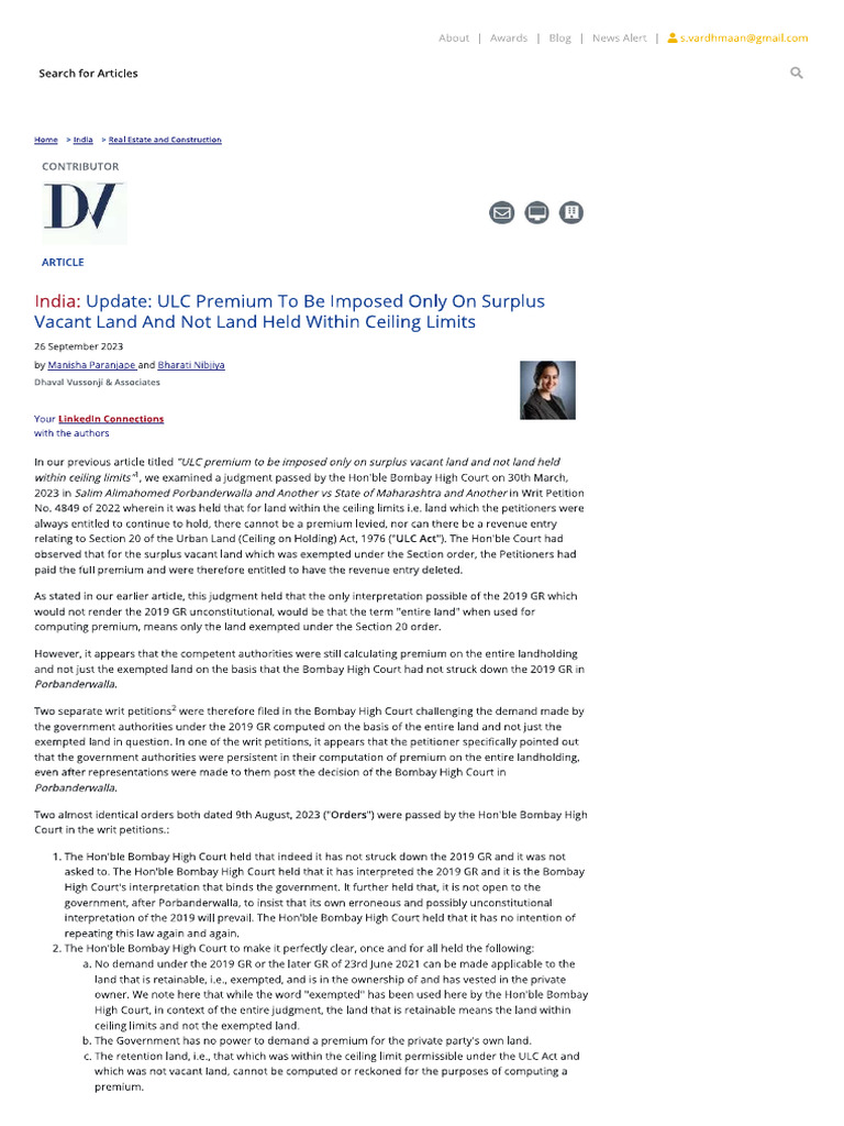 Update - ULC Premium To Be Imposed Only On Surplus Vacant Land | PDF