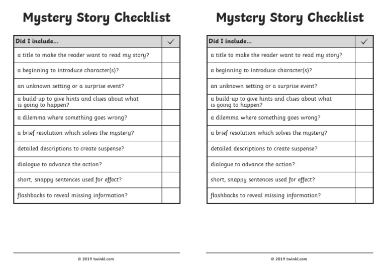 Essential Mystery Story Checklist | PDF