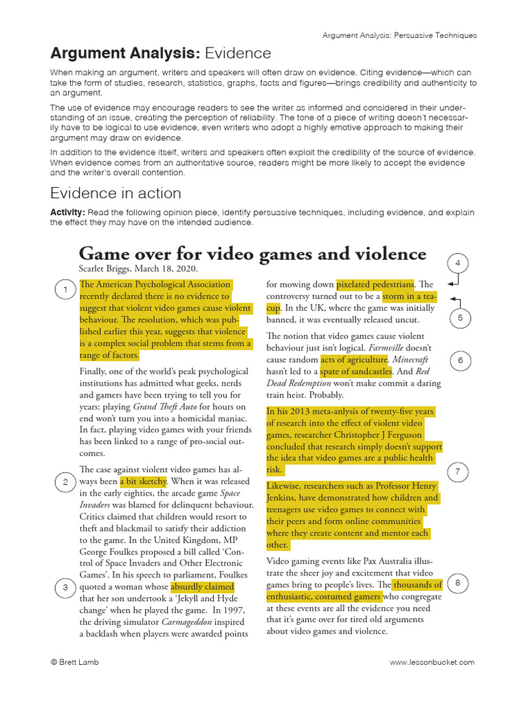 Argument Analysis - Game Over For Video Games and Violence | PDF ...
