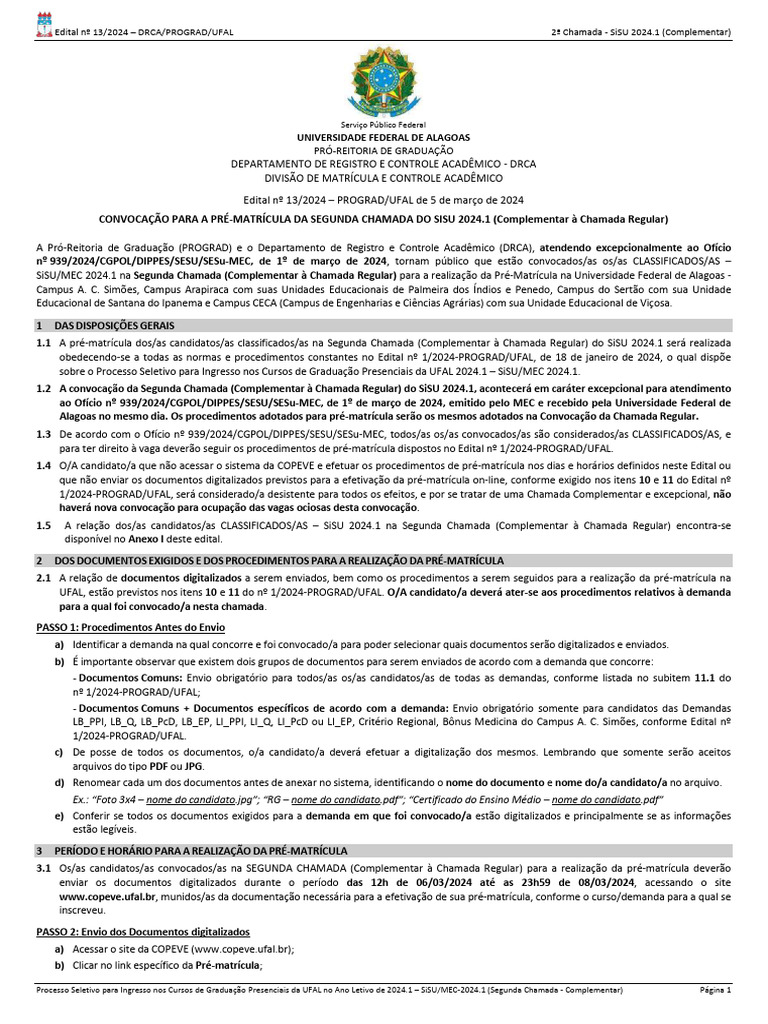2 Chamada Pre-Matricula Sisu 2024.1 (Edital 132024) - Complementar A ...
