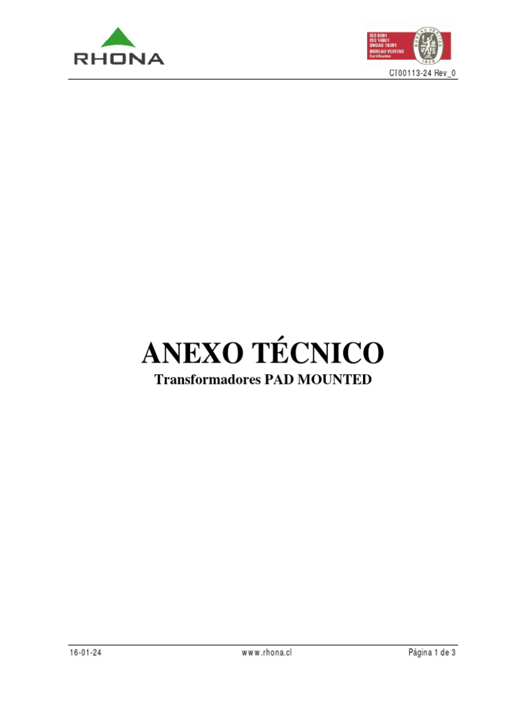 Anexo Tecnico PAD MOUNTED_113-24 | PDF | Transformador | Ciencia de los Materiales