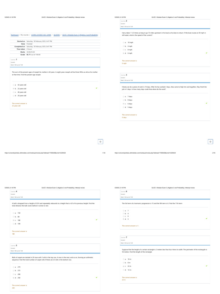 QUIZ 3 - Module Exam 2 (Algebra 2 and Probability) - Attempt Review ...