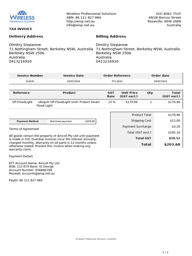 Wireless Professional Solutions-Ubiquiti UP-FloodLight UniFi Protect ...
