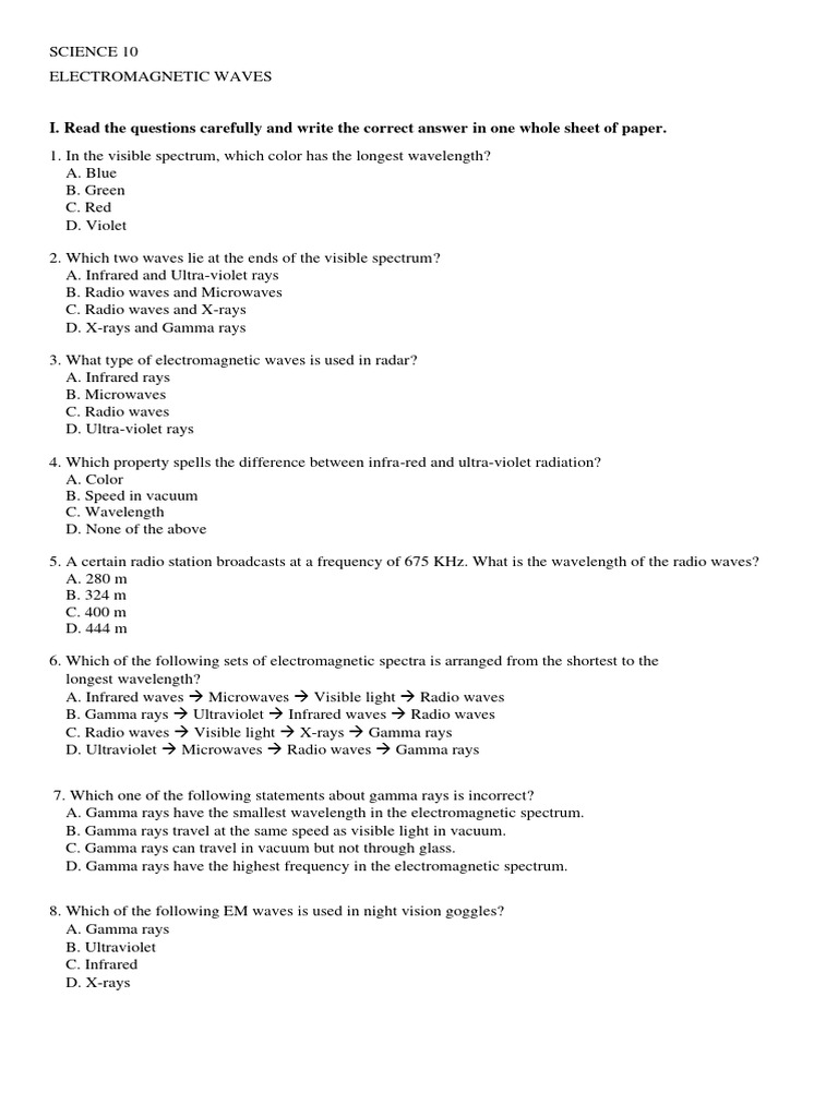 Grade 10 Science Homework | PDF | Electromagnetic Spectrum ...