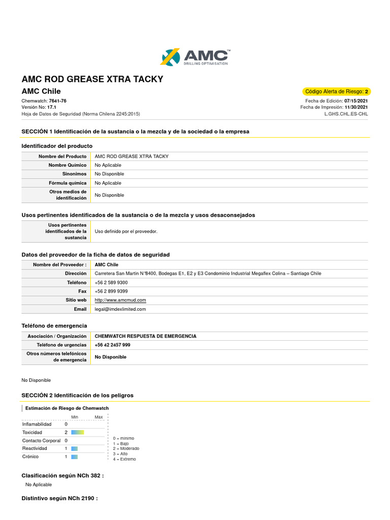 Amc - Rod Grease Xtra Tacky - Es | PDF | Agua | Combustión