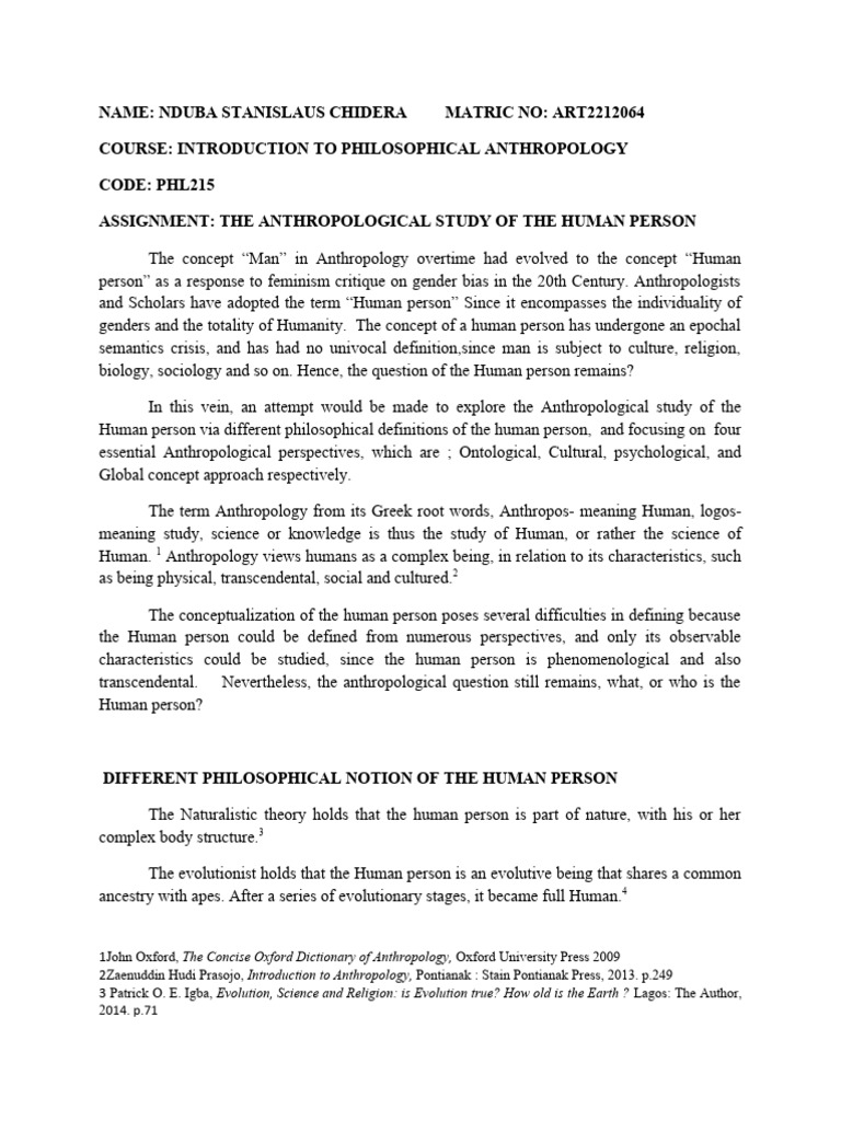 Anthrolopological Study of Yhe The Human Person | PDF | Anthropology ...
