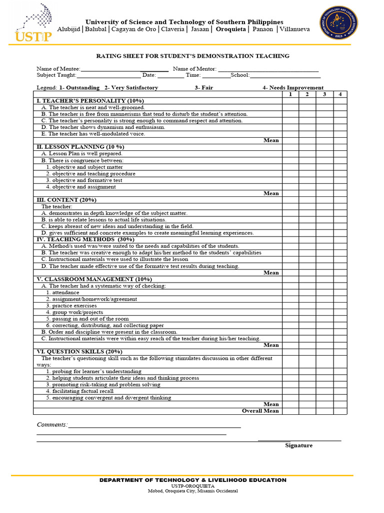 New-Rating-Sheet Format For Practice Teacher | PDF | Teachers | Mentorship