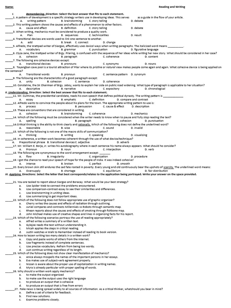 Reading and Writing | Download Free PDF | Thought | Critical Thinking