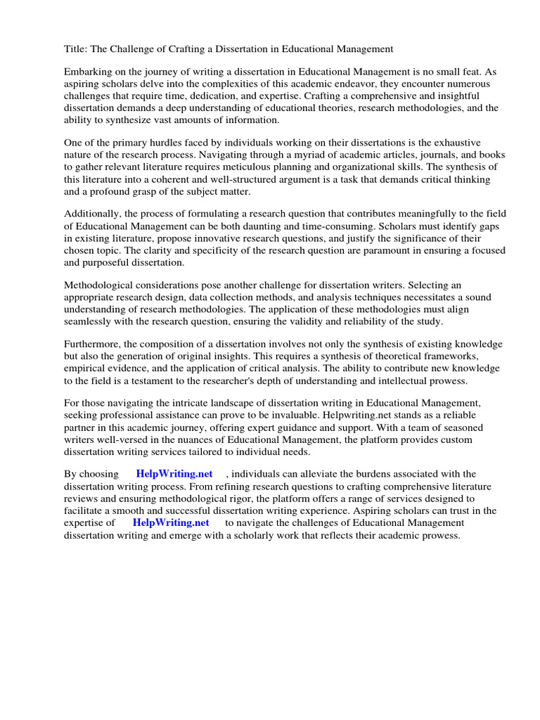 Dissertation in Educational Management | PDF | Thesis | Methodology
