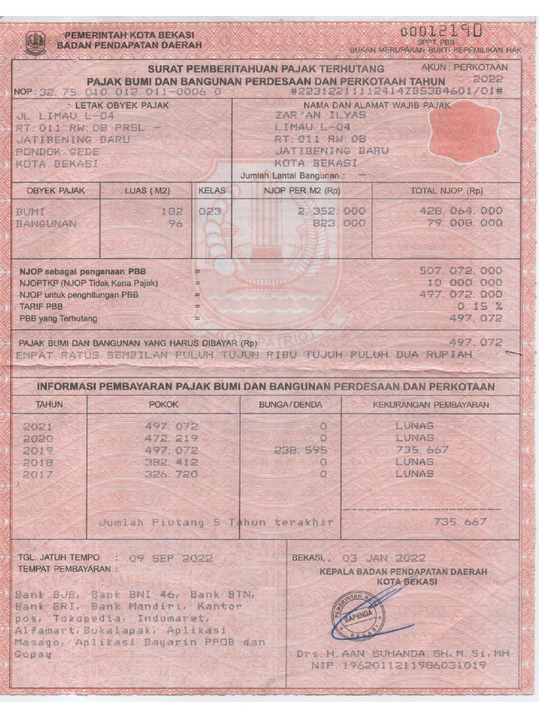 SPPT PBB - 327501001201100060 | PDF