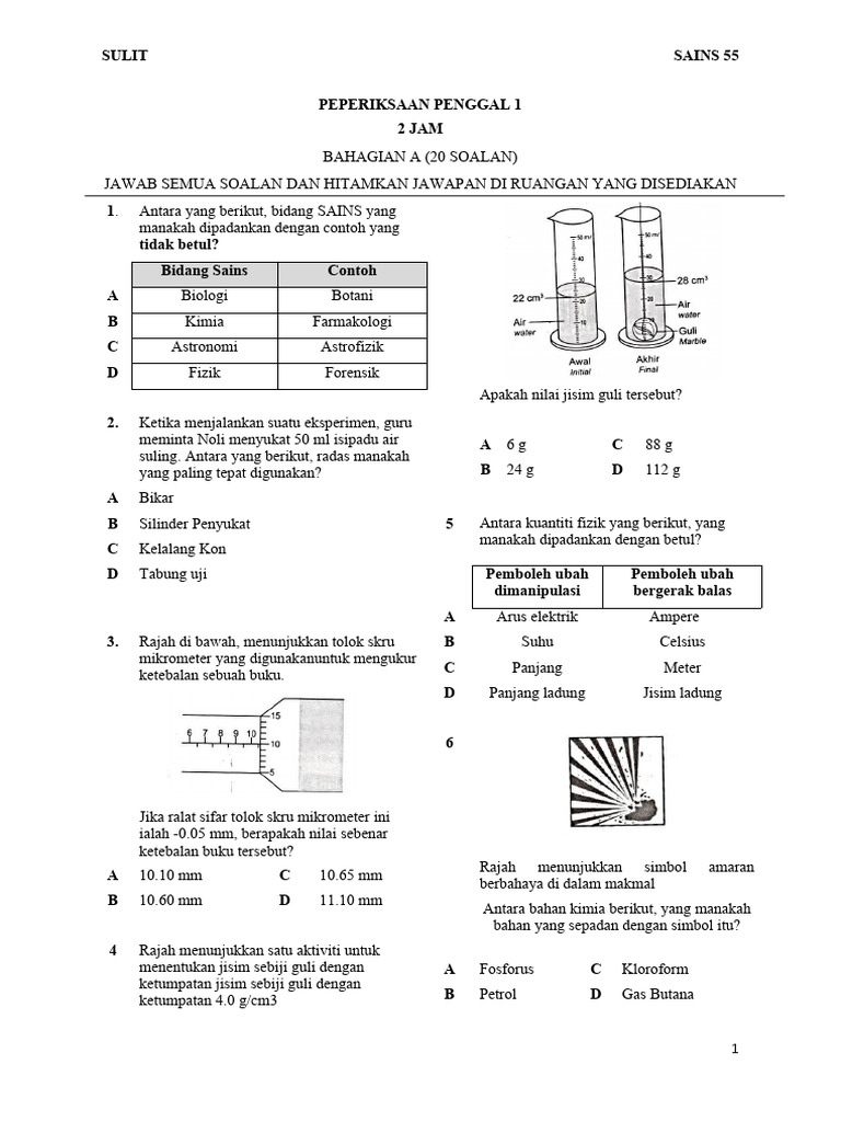 Soalan Peperiksaan Sains Penggal 1 | PDF