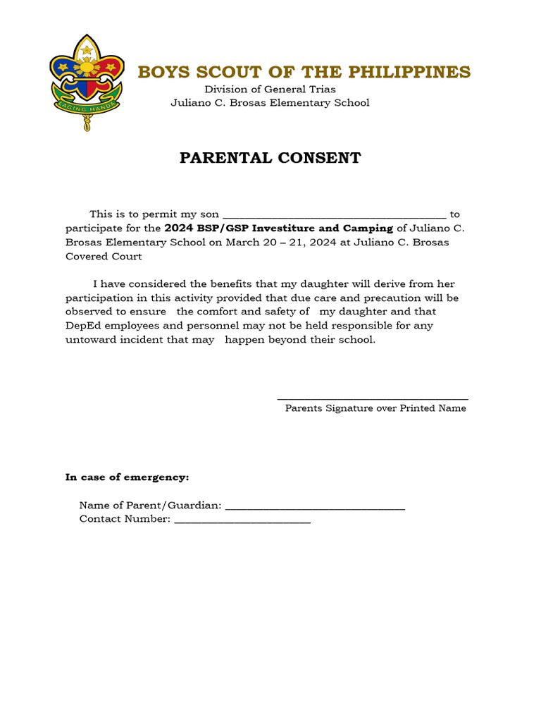 BSP Parental Consent Form 2024 | PDF