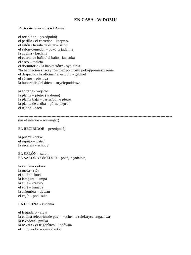 Unidad 4 - La Casa - Vocabulario | PDF