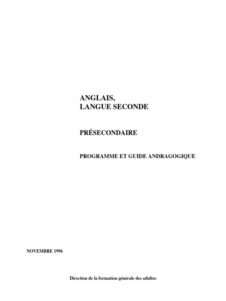 Anglais, Langue Seconde: Présecondaire | PDF | Apprentissage | Motivation