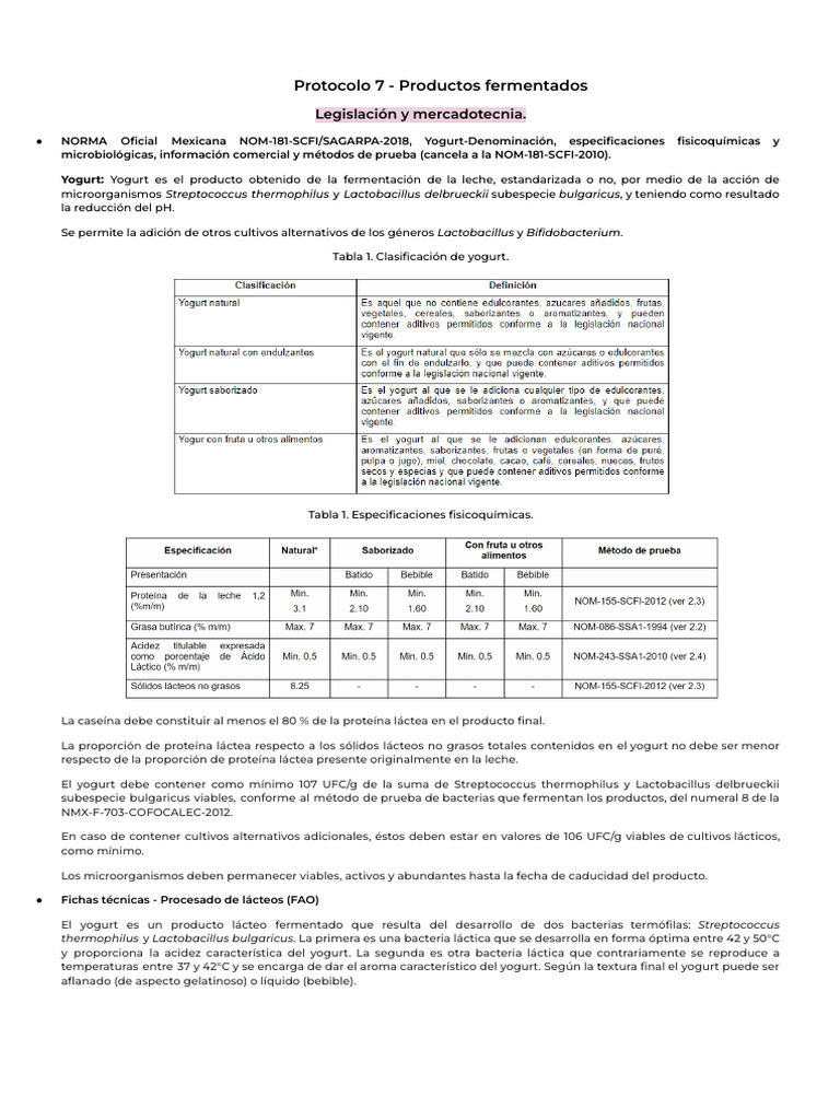 Protocolo 7 - Productos Fermentados | Descargar gratis PDF | Yogur | Viscosidad